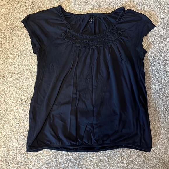 LOFT | Tops | Navy Blue Loft Brand Top With Ruffle Detail At The Collar ...